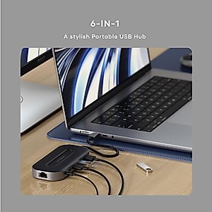 Satechi USB4 Multiport Adapter, USB C Hub 6 in 1 with 8K HDMI, 100W USB C PD Charging, USB C Data, USB-A, Ethernet, Audio Jack, for MacBook Pro/Air M1 M2 M3, Windows