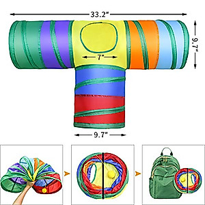 Malier Cat Toys Kitten Toys Set, Collapsible Cat Tunnels for Indoor Cats, Interactive Kitty Toys Cat Feather Toy Fluffy Mouse Crinkle Balls Cat 3 Way Tube Tunnel Toys for Cat Puppy Kitty Kitten