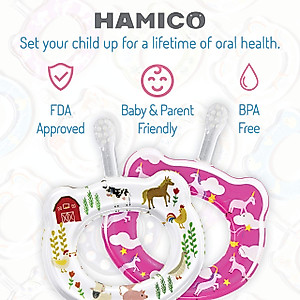 HAMICO Baby Toothbrush Gentle, Extra- Soft Bristles for Baby’s First Toothbrush | Easy Grasp-No Overreach Infant Toothbrush | BPA Free | 2-Pack: Unicorns & Farm Animals