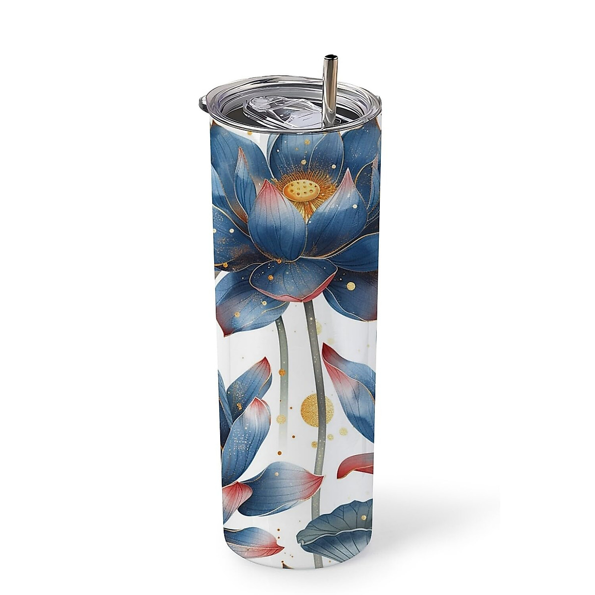 Medpol Blue Lotus tumbler with lid and straw 20 oz insulated tumbler cups Blue Lotus insulated travel coffee mugs for women cute sippy cups stainless insulated travel cups
