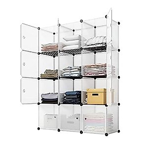 KOUSI Portable Storage Cubes-14 x14 Cube (12 Cube)-More Stable (add Metal Panel) Cube Shelves with Doors, Modular Bookshelf Units，Clothes Storage Shelves，Room Organizer for Cubby Cube