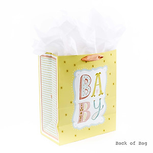 Hallmark 13" Large Gift Bag with Tissue Paper (B-A-B-Y, Yellow) for Baby Showers, New Parents and More