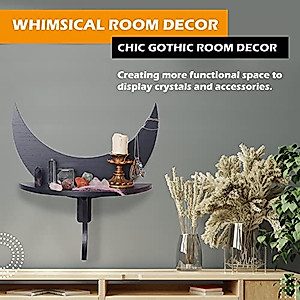 CEFRECO Floating Moon Shelf - Wooden Crystal Display Shelf - Crystal Holder for Stones and Essential Oils - Black Hanging Crescent Moon Phrase Shelf for Crystals- Witchy Gifts for Women