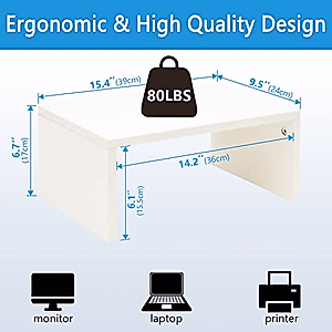 TEAMIX 6.7 inch Height Monitor Stand Riser, Wood Monitor Riser with Storage for Desk Small Monitor Stand TV/Screen/PC/Laptop Riser Computer Stand Desktop Shelf (White-Higher)