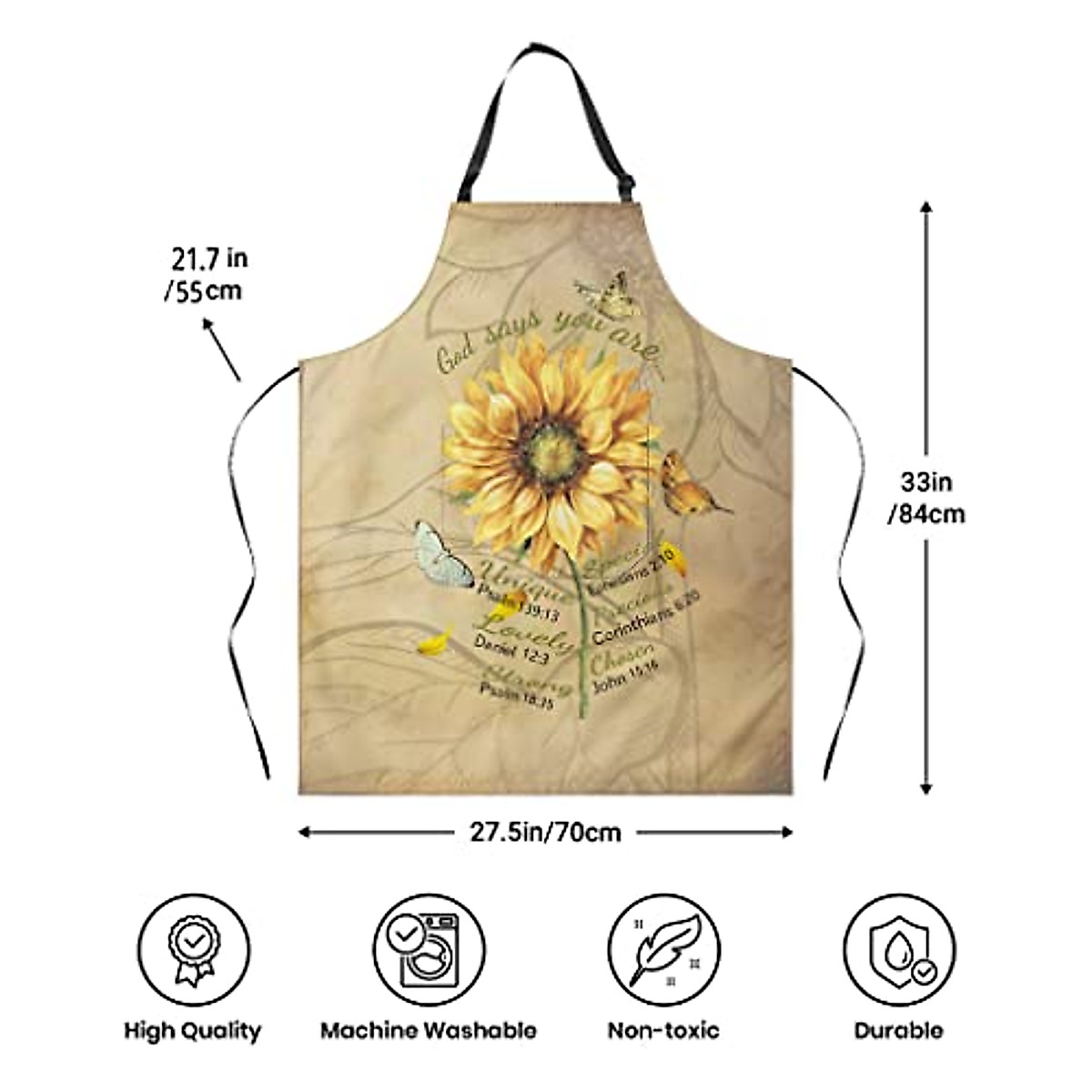 KIYIYZER Christian Gifts for Women, Inspirational Gifts for Women, Religious Cooking Apron Sunflower Gifts for Women Birthday Gifts for Mom Grandma