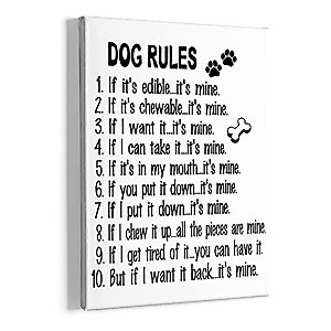 HIWX Funny Quote Dog Rules Framed Canvas Painting Wall Art Decor, Dog Lover Sayings Wall Art Artwork Home Decoration For Living Room Bedroom Bathroom 11x14 Inch