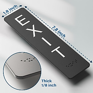 Exit Sign with ADA Braille for Business Door - ADA Compliant Office Door Signs for Exit with Double Sided Mounting Tape, Vertical Horizontal Exit Sign