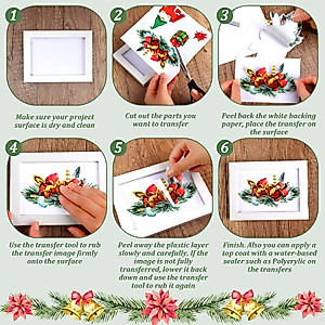 Glenmal 24 Sheets Christmas Rub on Transfers for Crafts and Furniture Rub on Transfer Stickers Snowman Gnome Floral Rub on Decals for Wood DIY Craft Furniture, 5.9 x 5.9 Inch