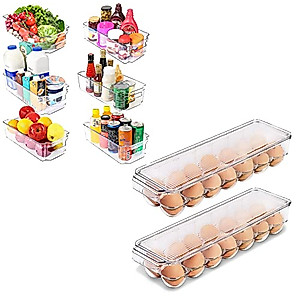 Utopia Home (Pack of 8 Pantry Organizers and Egg Trays – Pack of 6 Medium Organizers for Refrigerator, Kitchen & Storage Racks – Pack of 2 Egg Trays With Lid & Handle – Clear Plastic Holders