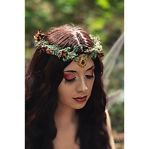 MOSTORY Handmade Elf Flower Crown - Woodland Fairy Headpiece Forest Floral Circlet Elven Wreath for Women Girls Cosplay Halloween Renaissance Christmas Party Photo Shoot