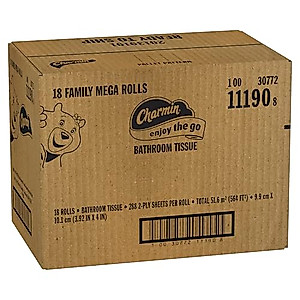 Charmin Toilet Paper Ultra Soft Cushiony Touch, 18 Family Mega Rolls = 90 Regular Rolls