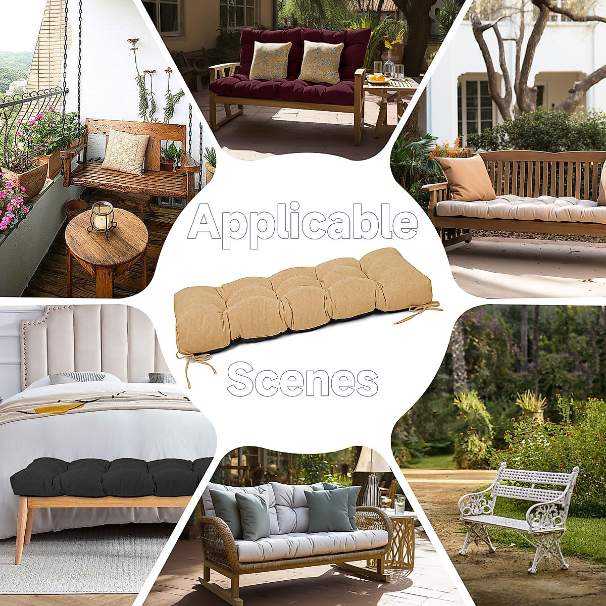 ROFIELTY Bench Cushion 30x14 Inch. Soft Outdoor Swing Cushion. with Non-Slip Bottom, Tufted Window Seat Cushion for Many Scenarios of Use. (30x14, Plush-Khaki)