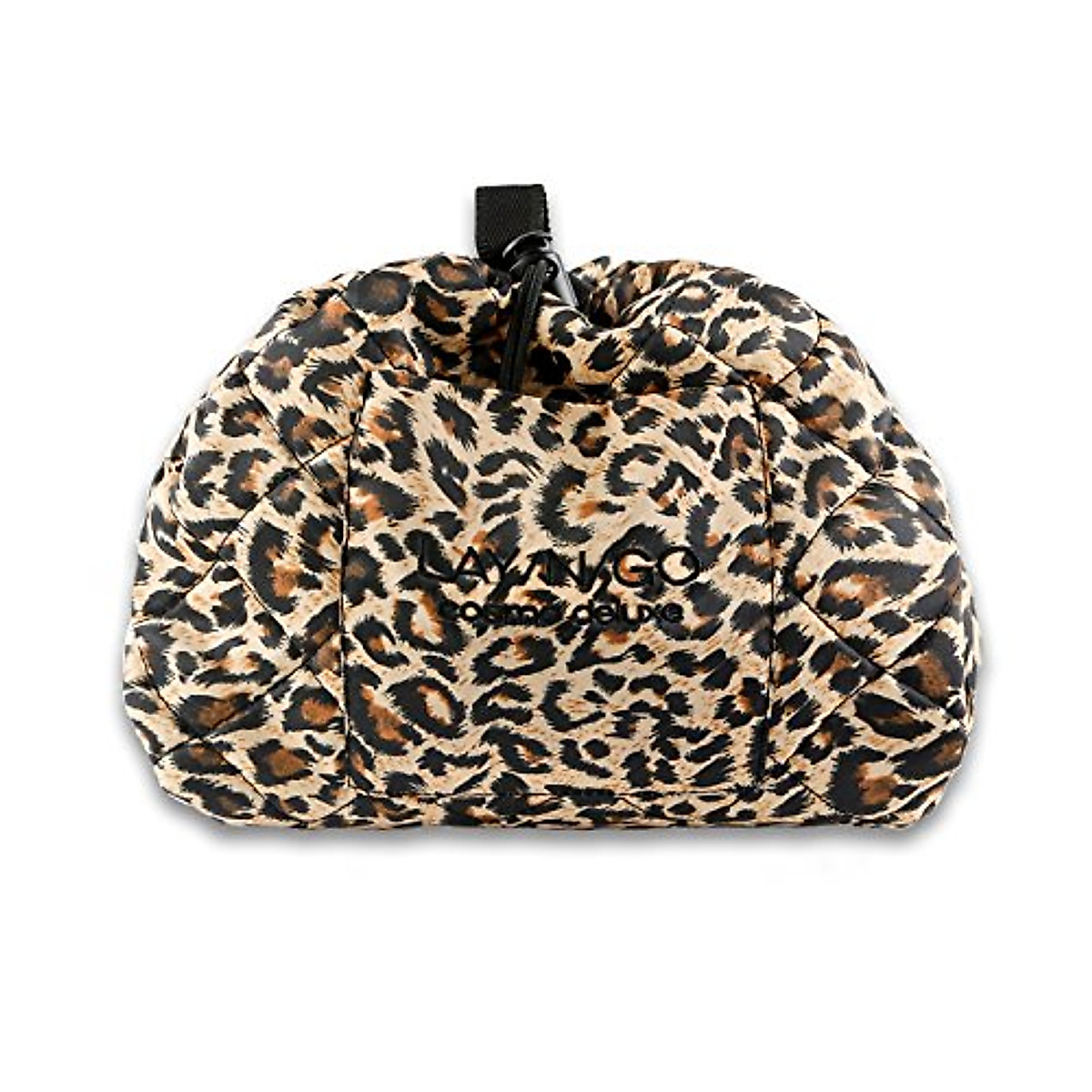 Lay-n-Go Cosmo Drawstring Cosmetic & Makeup Bag Organizer - Portable Drawstring Makeup Bag w/Zipper Pocket, Makeup Loops & More - Durable, Machine Washable Makeup Bag for Travel (22”, Leopard)