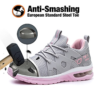 Kezhiho Steel Toe Shoes for Women Air Cushion Lightweight Work Shoes Comfortable Breathable Puncture Proof Slip Resistant Sneakers Indestructible Construction Industrial Safety Shoes (D0240438.5)