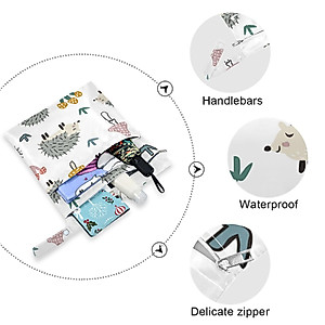 susiyo Cloth Diaper Wet Dry Bags Childish Cute Hedgehog Mushrooms Waterproof Reusable Wet Bags with Two Zippered Pockets Baby Stroller Travel Beach Pool Gym Bag for Dirty Clothes Wet Swimsuits 2 Pack