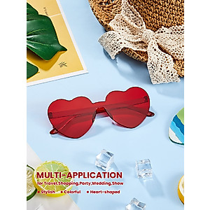 Weewooday 40 Pairs Heart Glasses Rimless Heart Shaped Frameless Sunglasses Transparent Sunglasses Tinted Eyewear(Red)