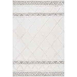 nuLOOM Kenna Wool Shaggy High-Low Geometric Trellis Area Rug, 9' x 12', Ivory