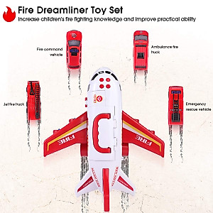 Airplane Toys, Cars Toys Set Fire Truck/Engineering Vehicle/Police Car Toys Christmas Birthday Gift for 3 4 5 6 Years Old Boys Toddlers Deformable Aircraft Storage Cars Toy (red in Blue Police Box)