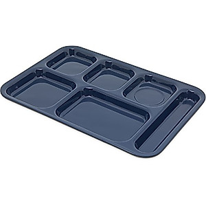 Carlisle FoodService Products Right Hand 6-Compartment Melamine Tray 14.5" x 10" - Dark Blue