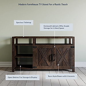 BELLEZE 58" TV Stand for TVs Up to 65", Modern Entertainment Center & TV Cabinet with Storage Shelves and Cabinet, Wood Storage Cabinet Media Console Table for Living Room Bedroom, Espresso