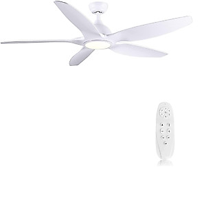 Newday 60" White Ceiling Fans with Light and Remote, Modern, Noiseless Reversible DC Motor, Large Indoor, Kitchen, Bedroom, Living Room