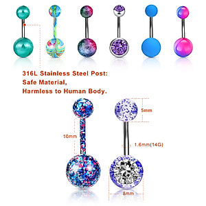 ONESING 40 Pcs 14G Belly Button Rings Belly Rings for Women Belly Piercing Jewelry Belly Barbells Navel Rings Body Piercing Jewelry Stainless Steel Jewelry Silver Ring Body Bar
