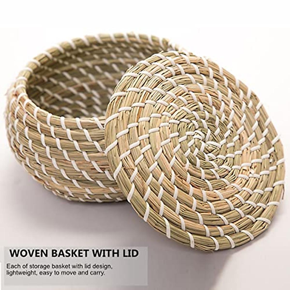 Cabilock Wicker Basket with Lid Mini Straw Hand Large Woven Basket Rattan Storage Basket Box Woven Storage Baskets Small Wicker Baskets