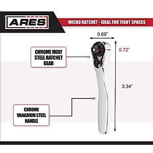 ARES 70041-1/4-Inch Drive High Torque Offset Quick Release Micro Ratchet - 72-Tooth Gearhead with 5 Degree Sweep