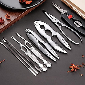 FEIYIYANG Seafood Tools 9-Piece Stainless Steel Seafood Tool Set Professional Tool for Eating All Kinds of Seafood Crab Lobster Crackers and Picks Tools Crab Crackers