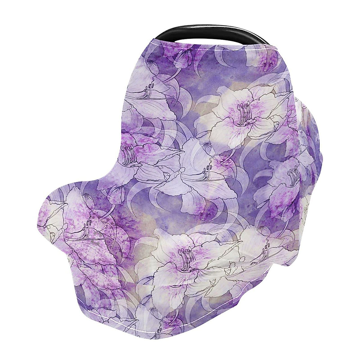 Kigai Lily Flowers Purple Car Seat Cover for Babies, Multi Use Nursing Covers for Breastfeeding, Carrier, Stroller, Shopping Cart - Soft Breathable Shower Gifts for Boys Girls