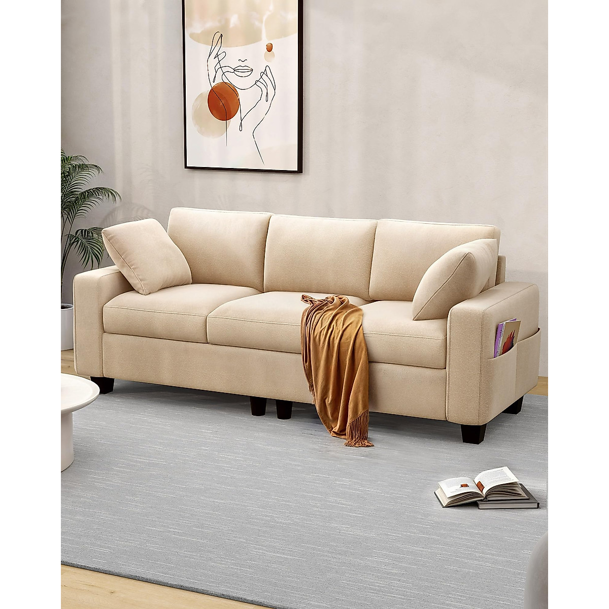 YITAHOME 80" Sofa, Comfy Upholstered Sofa Couch with Extra Deep Seats, Modern 3-Seater Couch Sleeper with Side Pocket, Loveseat for Living Room Apartment Office, Easy Assembly, Beige