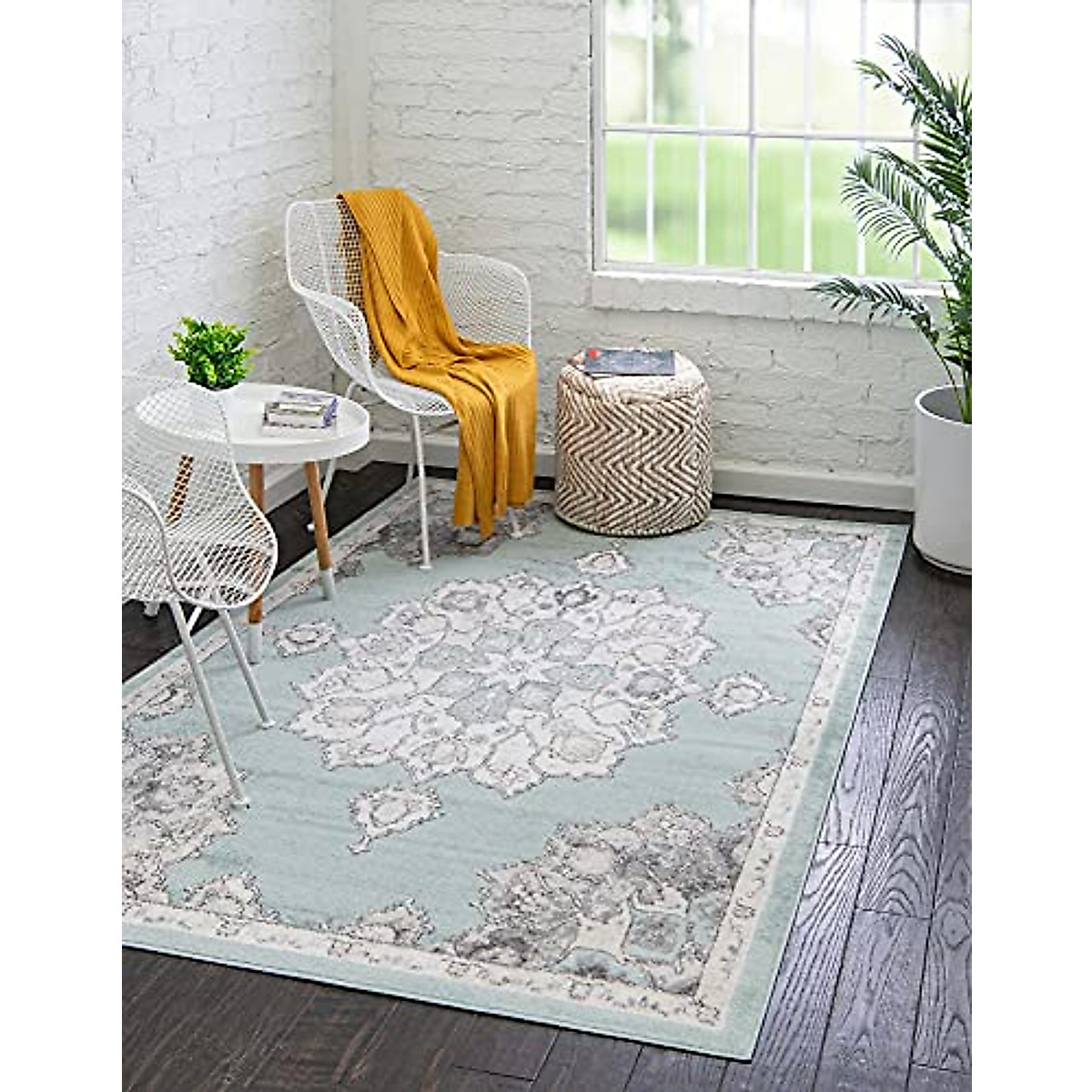Rugs.com Parker Collection Rug – 3' X 5' Aqua Medium Rug Perfect for Living Rooms, Large Dining Rooms, Open Floorplans