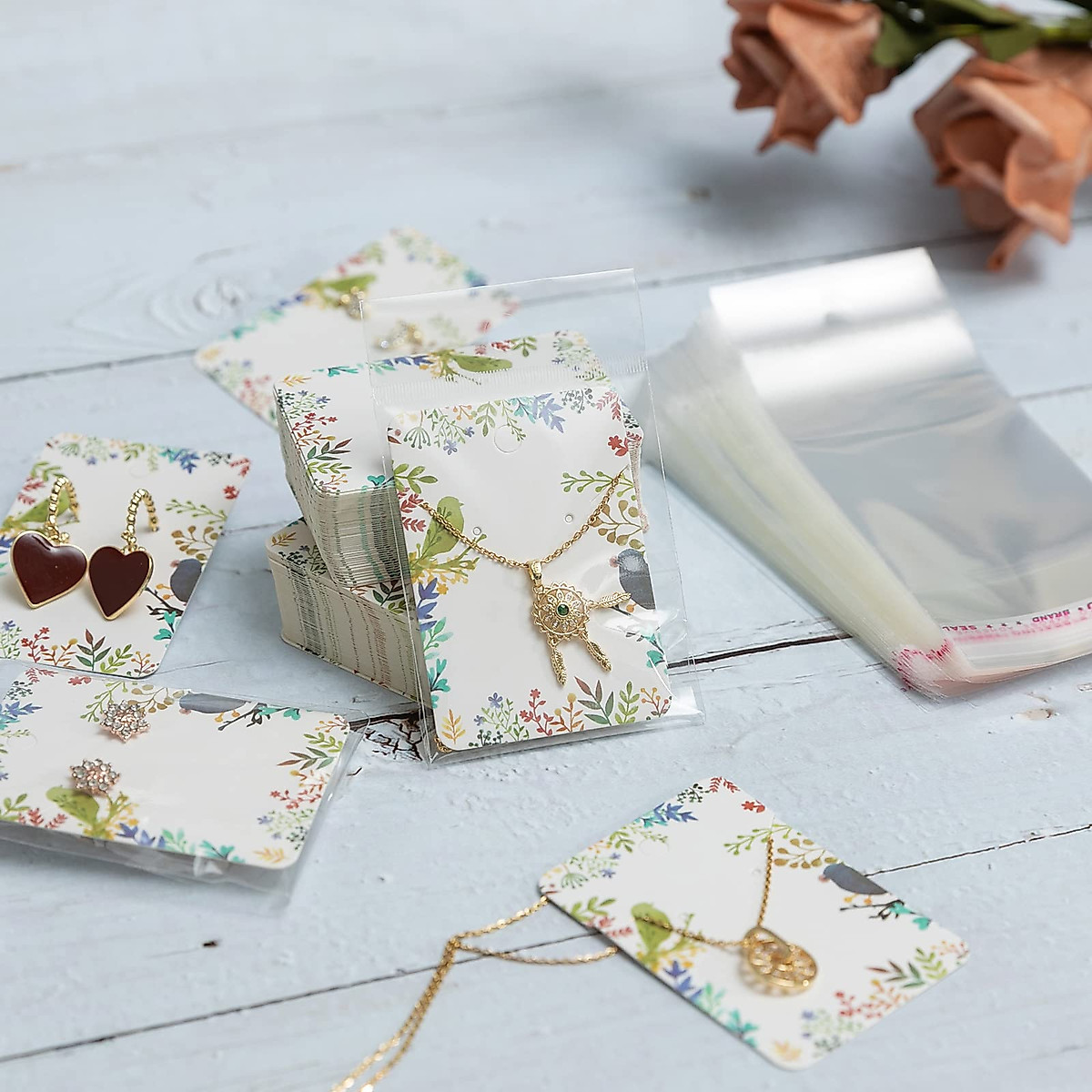 2" x 2.5" Leaf Earring Display Cards With Bags Necklace Display Cards Sets Earring Packing Holder Cards With bags Jewelry Packing For Earring Necklace Jewelry Packing 100Pack Paper 100Pack Bags