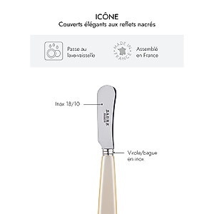 Sabre Paris - Set of 2 Spreader Knives 5.5 inches - Icône Collection - Perfect for Butter, Tapenades, Spreads - Stainless Steel & Acrylic - Dishwasher Safe - Pearly White