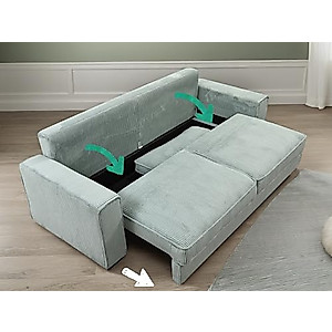 ZIGHTH 91-Inch Corduroy Queen Size Sleeper Sofa Bed with Storage, Convertible Sleeper Couch with Pull Out Bed and 4 Pillows, Hide a Bed Couches for Bedroom, Living Room, Small Places (Gray Green)
