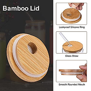 4 Pack Drinking Glasses, EFOBO 16 oz Beer Can Glass with Bamboo Lids, Straws and Cleaning Brushes, Can Shaped Tumbler Cup for Water, Ice Soda, Tea, Iced Coffee Glasses, Gifts