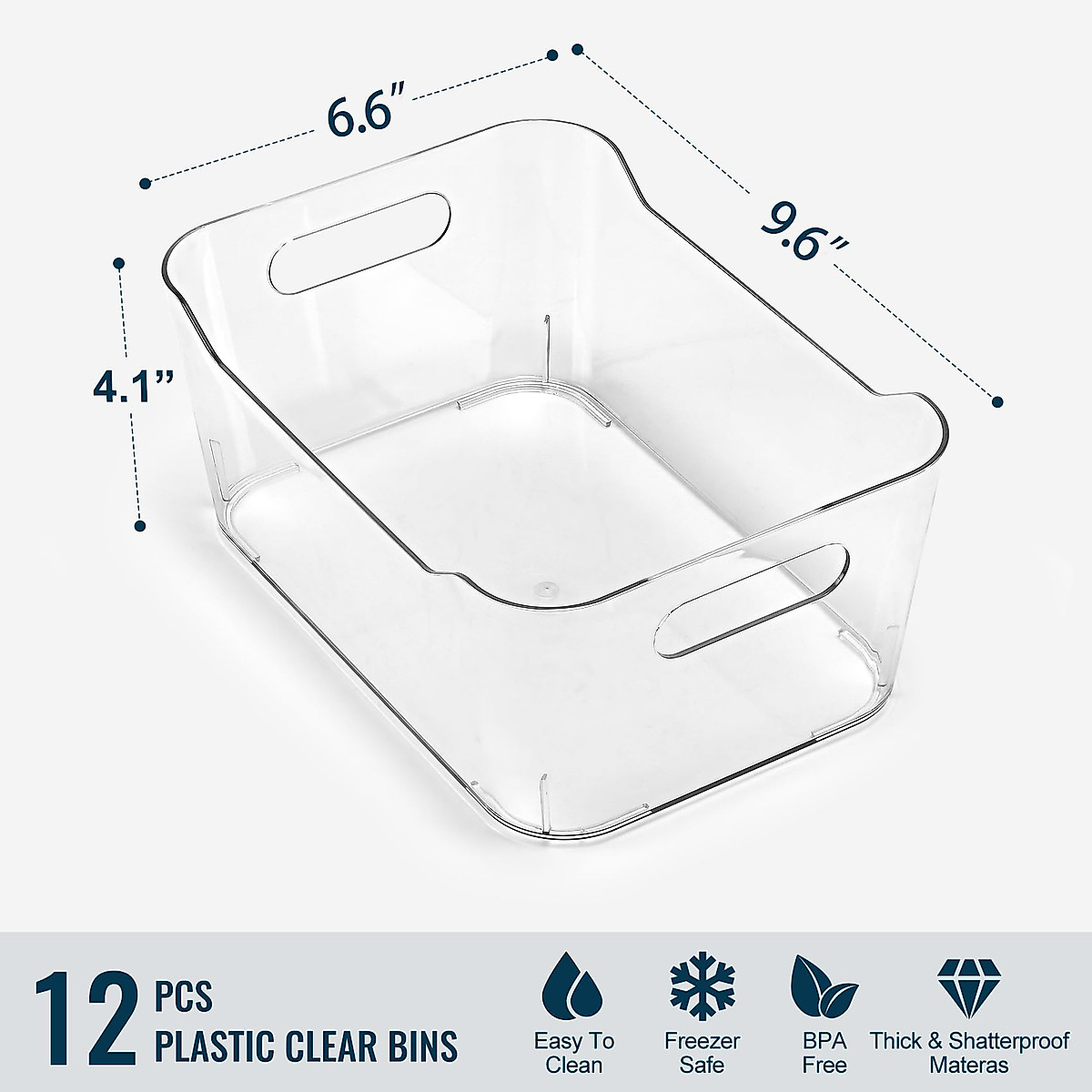 [ 12 Pack ] Multi-Use Clear Bins for Organizing - Fridge, Refrigerator Organizer Bins - Pantry Organization and Storage - Plastic Containers for Home, Kitchen, Freezer, SOHO Collection, Canbinet, RV
