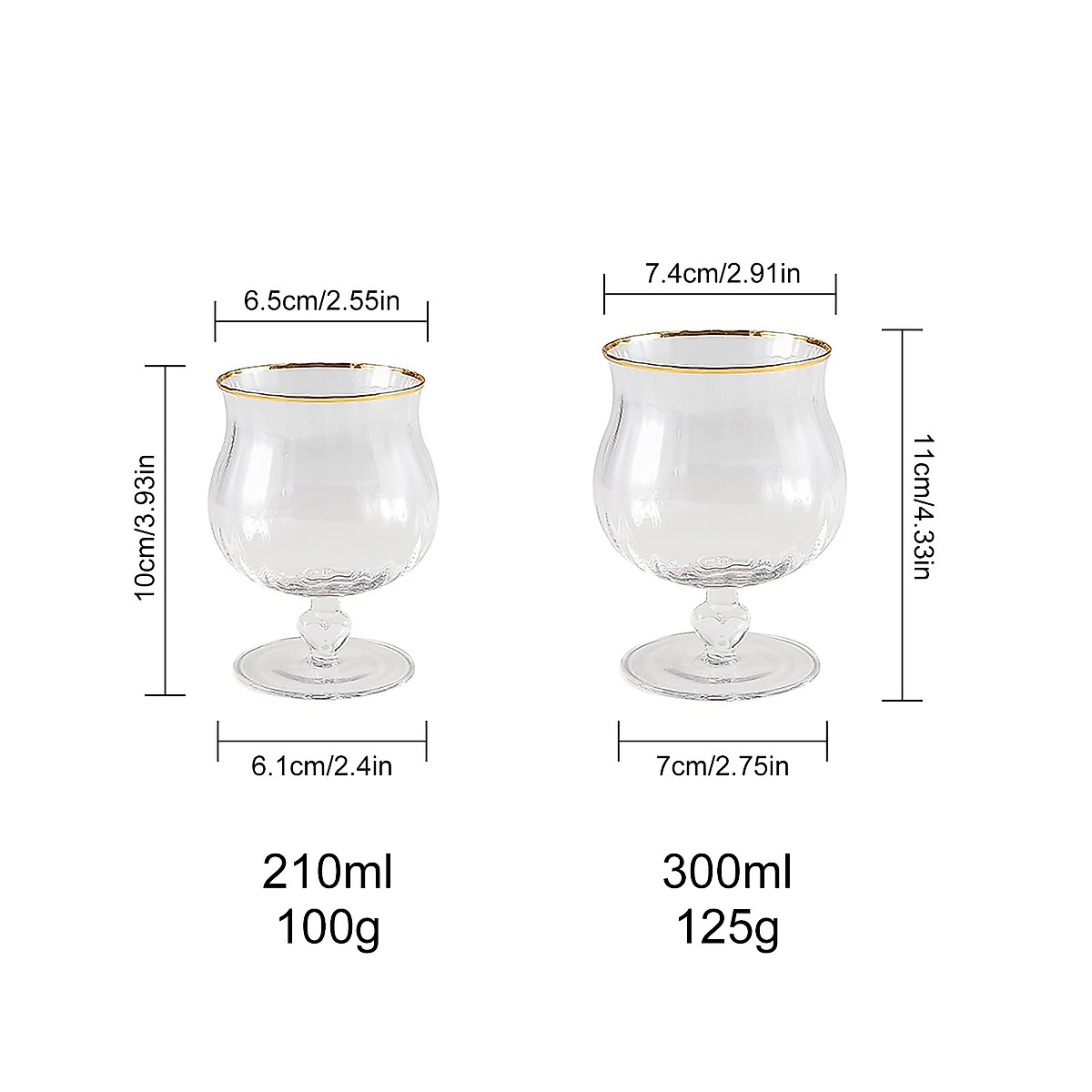 MSUIINT 2 Pcs Footed Ice Cream Cups, 7 Oz Small Cute Clear Glass Dessert Bowls/cups for Dessert, Sundae, Ice Cream, Fruit, Salad, Snack, Cocktail, Condiment, Trifle and Holiday Party, Clear Gold
