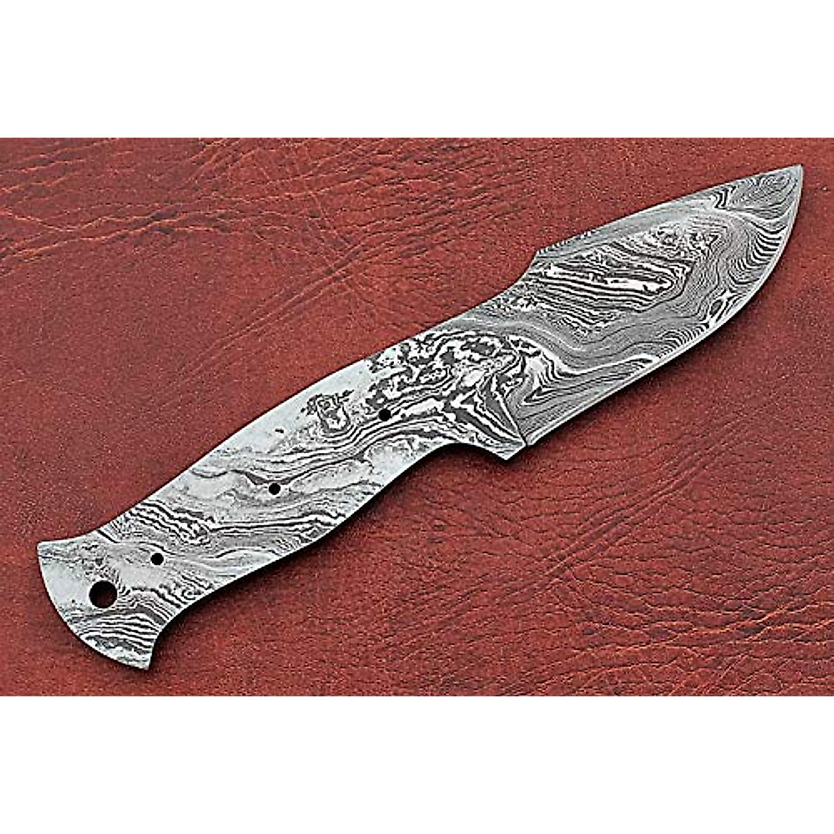 8 inches Long Hand Forged Damascus Steel Clip Point Blank Blade Skinning Knife, 4" Scale Space with 3 Pins & an Inserting Hole Space 3.5 inches Cutting Edge
