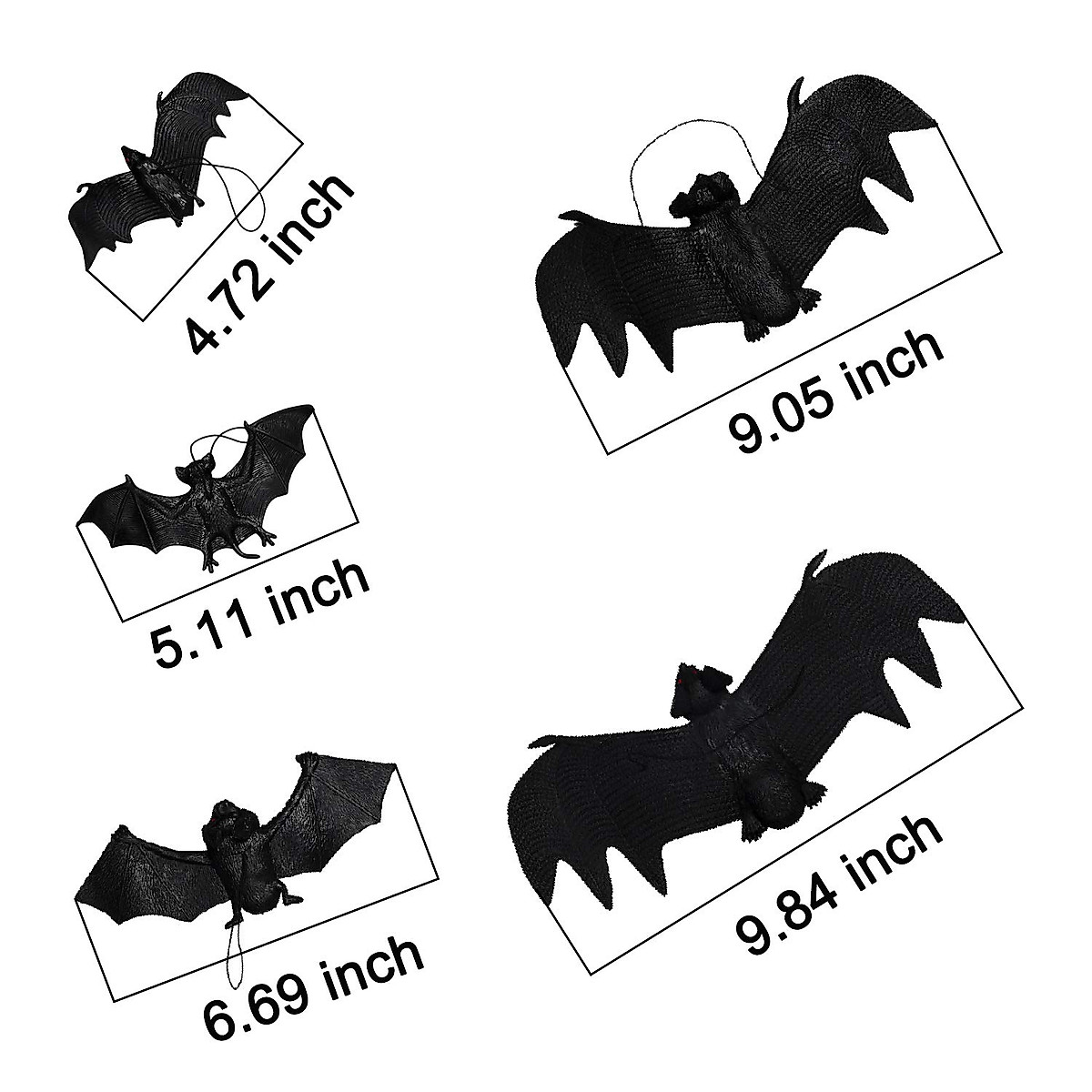 ILEBYGO 5Pcs Halloween Bats, Rubber Vampire Bats, Hanging Bat for Halloween Party, April Fool's Day,Haunted House Decoration