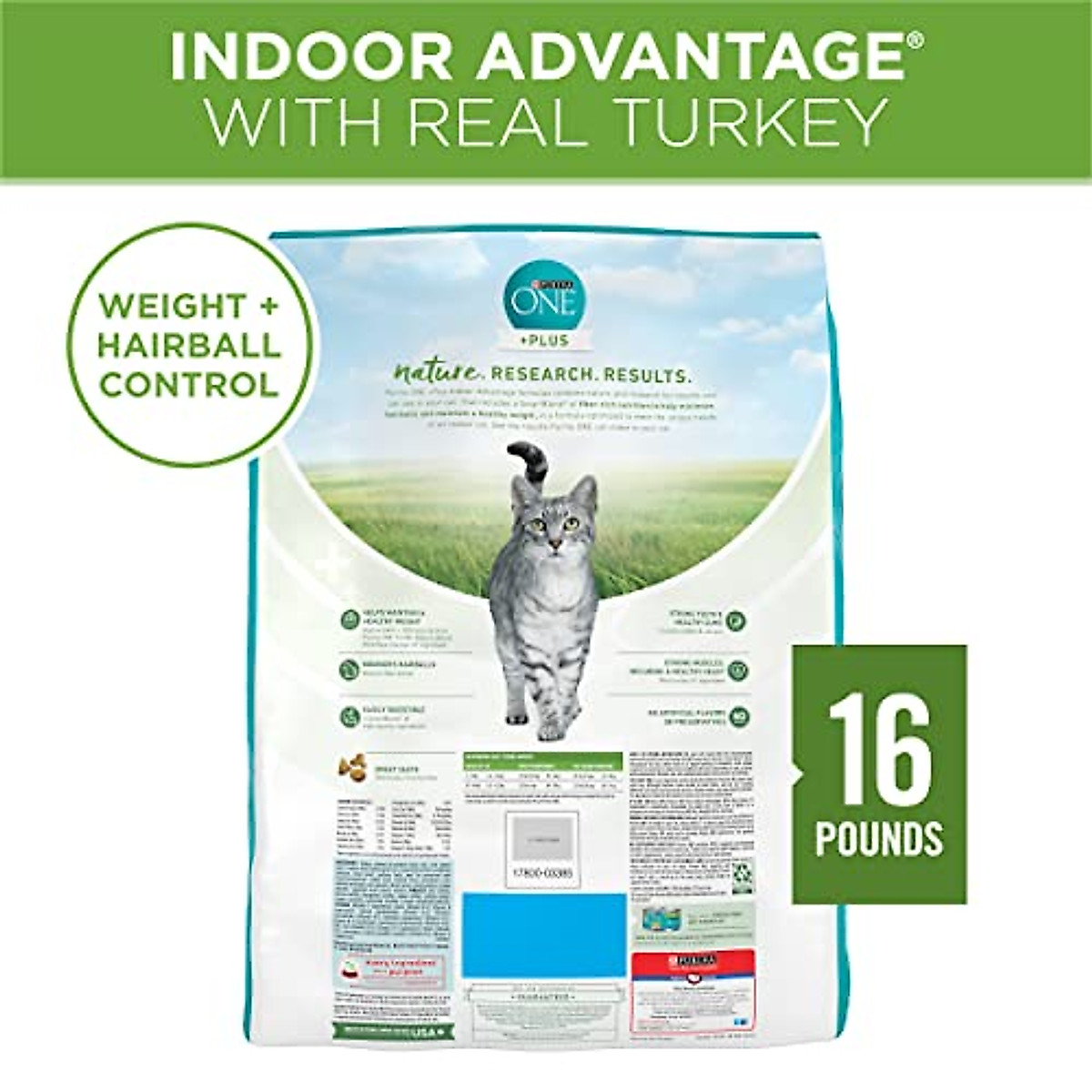 Purina ONE Natural, Low Fat, Weight Control, Indoor Dry Cat Food, +Plus Indoor Advantage - 16 lb. Bag