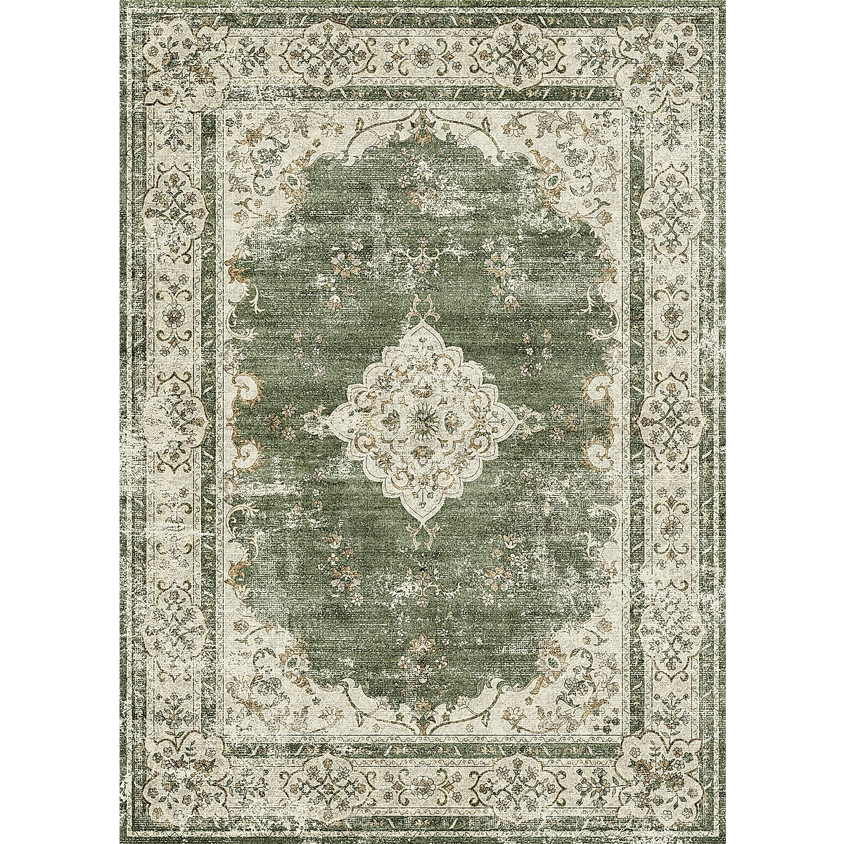 Valenrug Washable Rugs 8x10 - Ultra Thin Green Area Rug, Stain Resistant Non-Skid Rugs for Living Room, Antique Bedroom Rugs(8'x10', TPR40-Green)