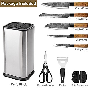 RedCall Knife Set,9 Piece Kitchen Knife Block Set,High Carbon Stainless Steel Ultra Sharp Knife Set with Block for Kitchen,Chef Knife, Bread Knife, Scissor, Sharpener with Universal Knife Block Holder