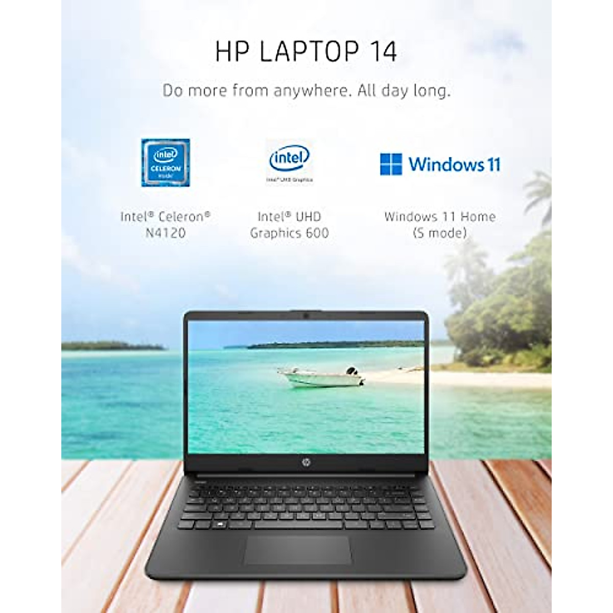 HP 14 Laptop, Intel Celeron N4120, 4 GB RAM, 64 GB Storage, 14-inch HD Touchscreen, Windows 11 Home, Thin & Portable, 4K Graphics, One Year of Microsoft 365 (14-dq0060nr, 2021, Jet Black)