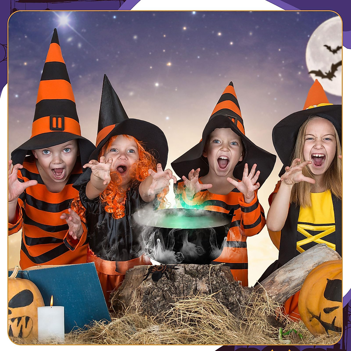 Wettarn 14 Inches Black Plastic Witch Cauldron Mist Maker Fogger Kettle Planter Trick or Treat Bucket for Halloween Party Prop Home Outdoor Decorations