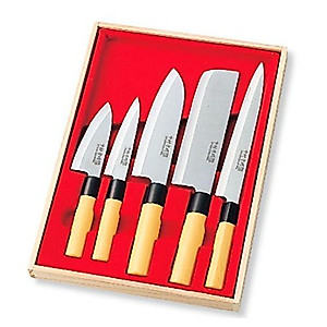 Japanese Kitchen Knife Set of 5 (Wooden Box Case) Mr. Takaaki Nakamura