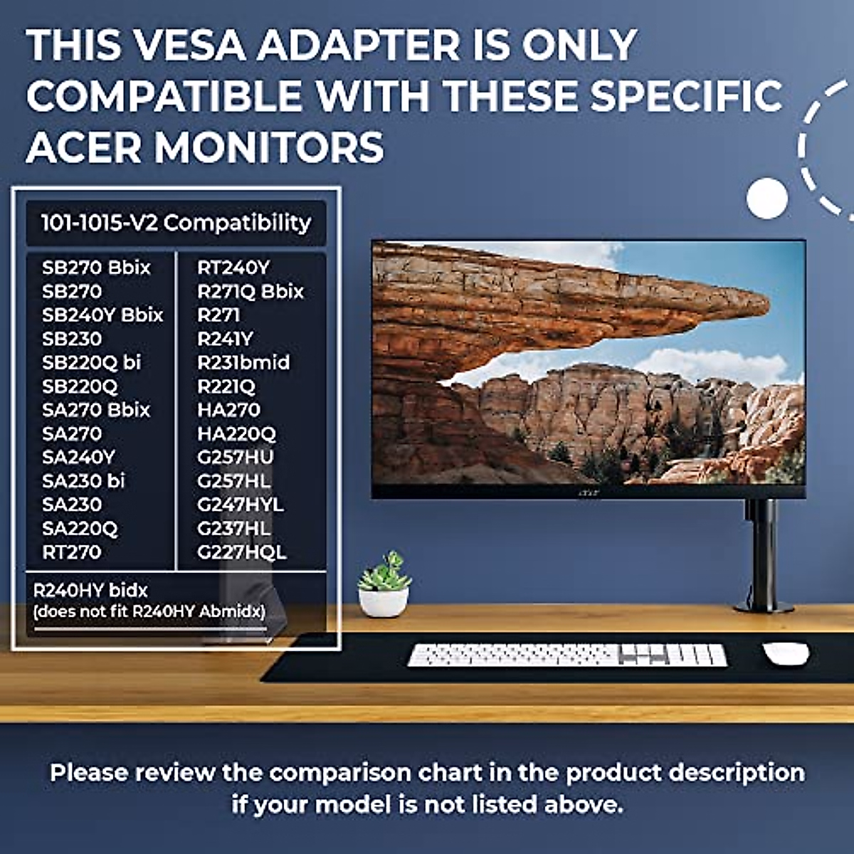 HumanCentric VESA Mount Adapter Bracket, VESA Adapter Compatible with Acer Monitor R240HY bidx, R221Q, R271, SB220Q, R241Y, RT240Y, RT270, SA220Q, SA230 bi, SA240Y, SA270 Bbix, SB230, SB240Y and More
