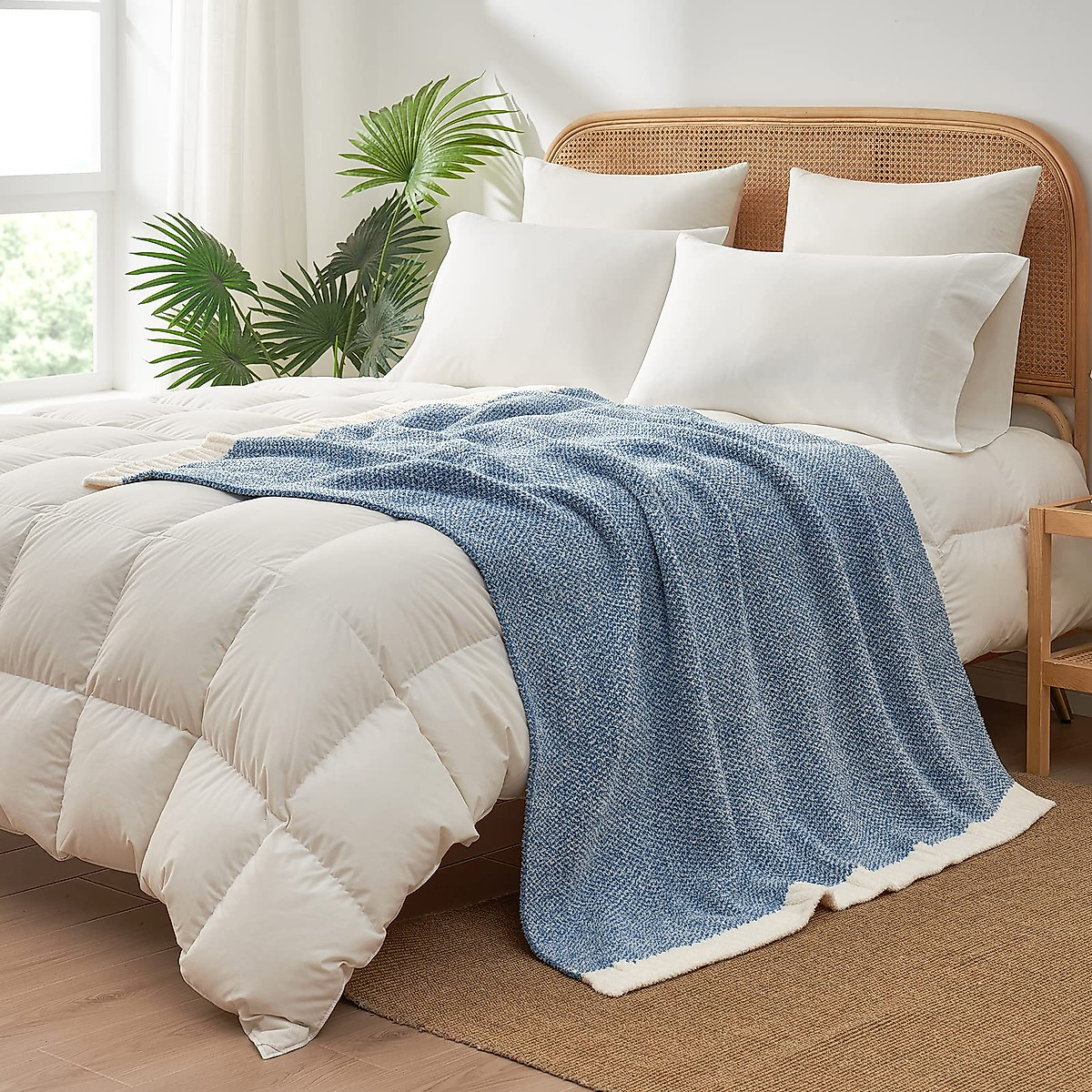 Snuggle Sac Soft Throw Blanket Fluffy Warm Throws for Couch, Reversible Super Cozy Blankets Fuzzy Plush Lightweight Throw Blankets for Sofa, Bed, Living Room, Heather Blue, 50 x 60 inch