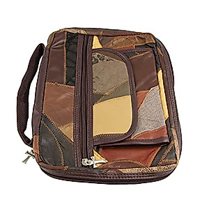 Zip Around Brown Leather Patchwork Bible Cover Carry Case with Handle