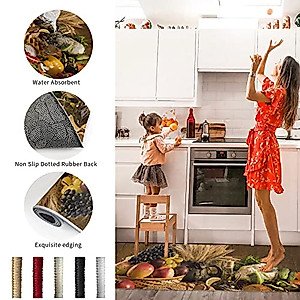 Kitchen Rug Sets 2 Piece Food Fresh Fruit Grape Bread Wheat Non Slip Anti Fatigue Floor Mats Good Harvest Brown Comfort Soft Absorb Cushioned Standing Doormat Runner Rugs (15.7x23.6+15.7x47.2 inch)
